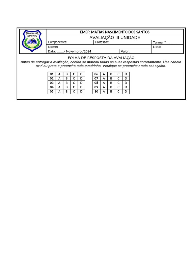 Modelo de Gabarito | PDF