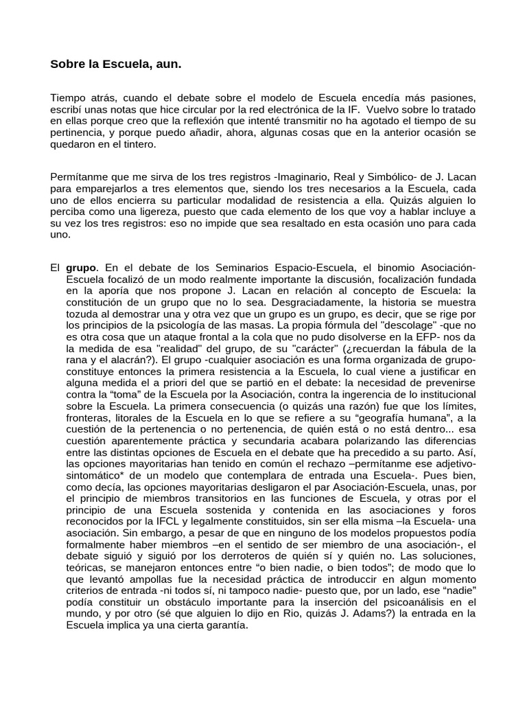 Miralpeix R. 2001-04 - Sobre La Escuela, Aun2 | PDF | Psicoanálisis | Jacques Lacan