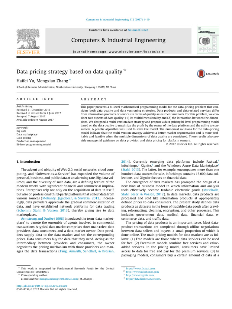 01-Data Pricing Strategy Based On Data Quality | PDF | Pricing | Data ...