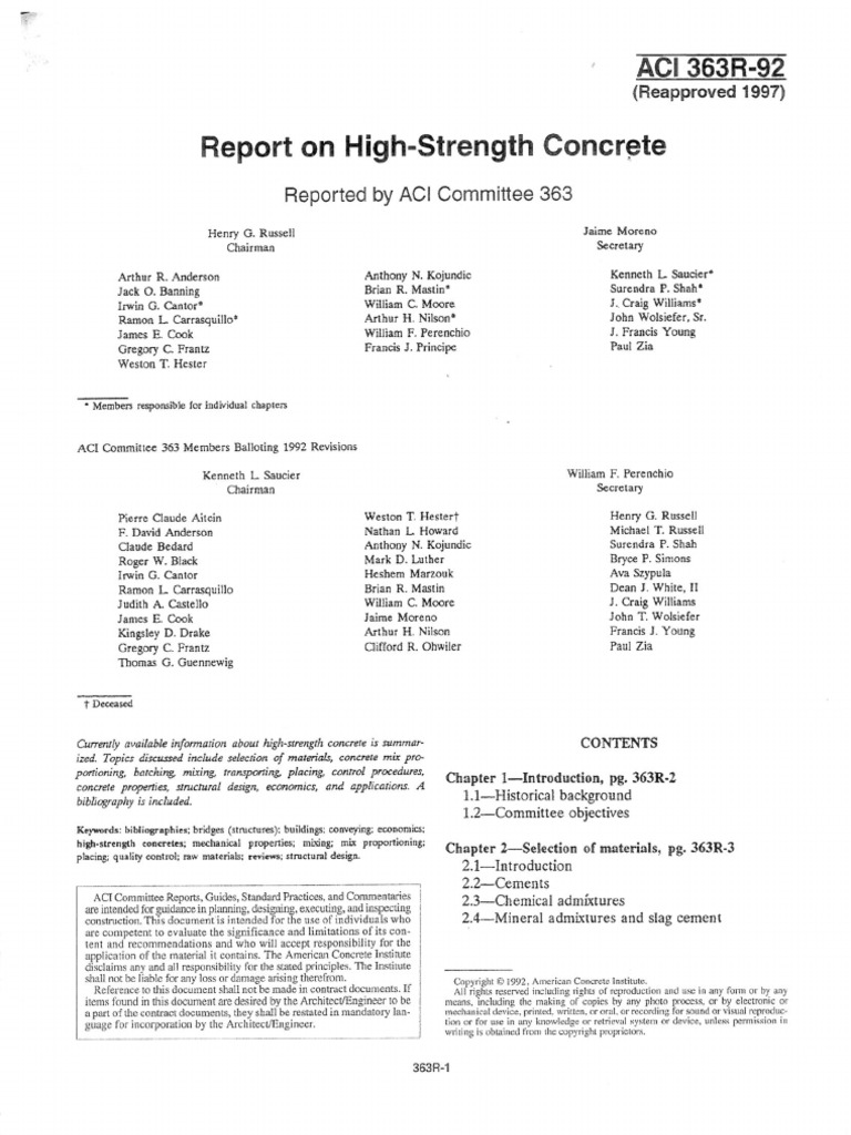 ACI 363R-92 Report On High Strength Concrete (55 P) | PDF | Composite ...