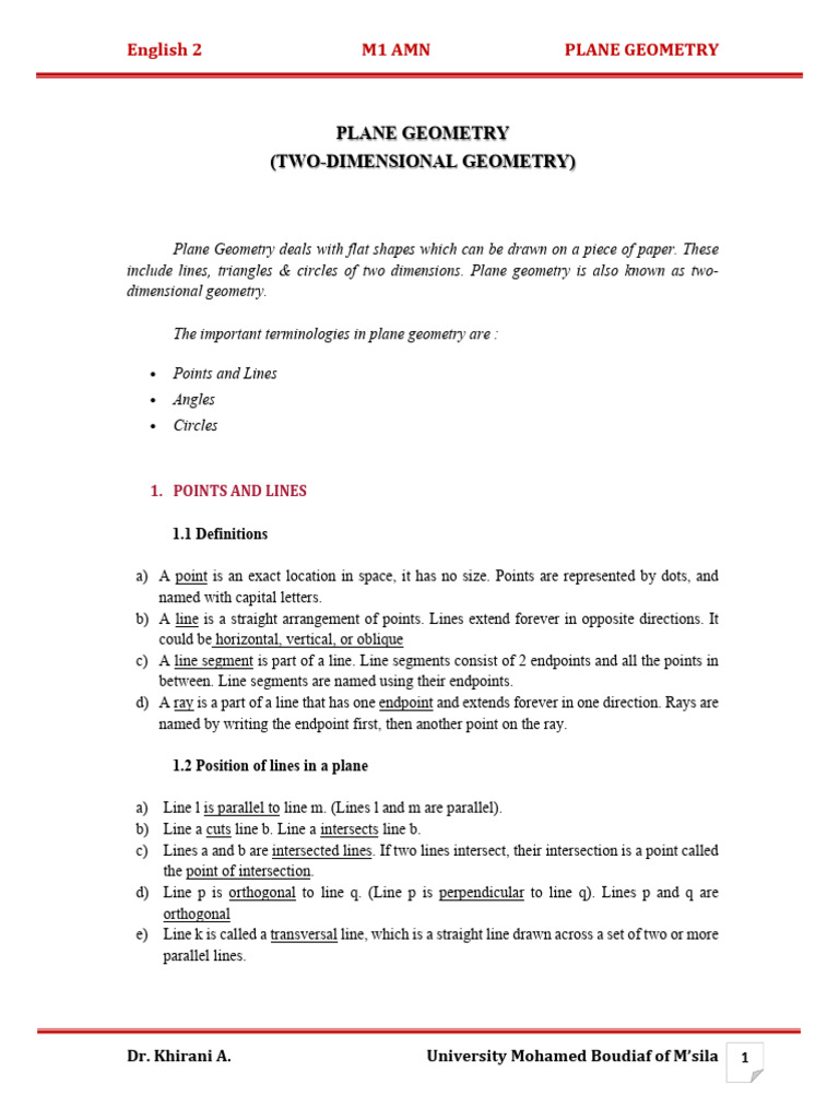 English 2 - PLANE GEOMETRY | PDF | Line (Geometry) | Angle