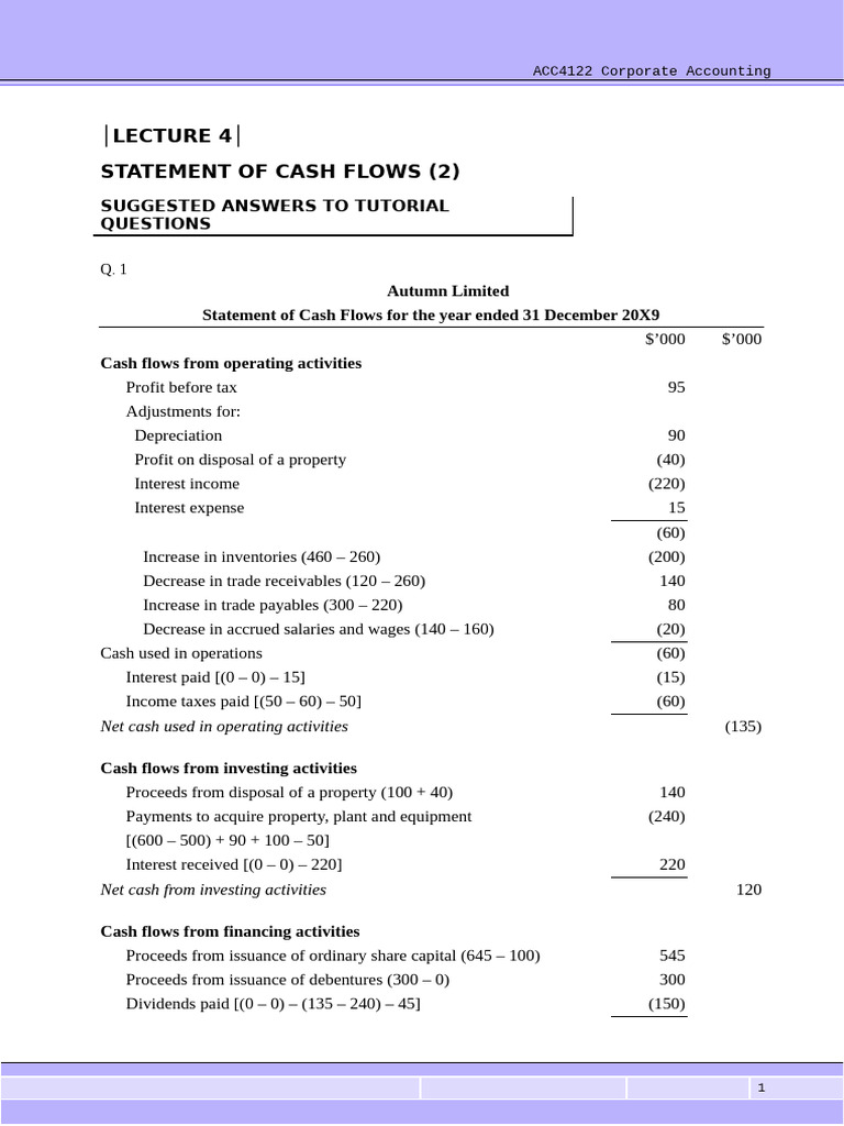 L4 Cash Flows (2) Additional Answers | PDF | Cash Flow Statement ...