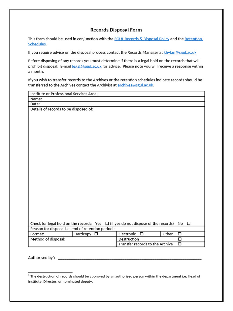 Records Disposal Form | PDF