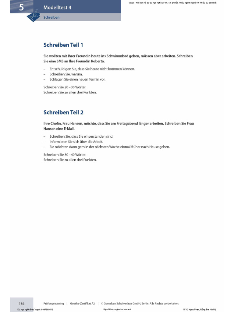Schreiben A2 Teil 1,2 Modelltest 4 | PDF