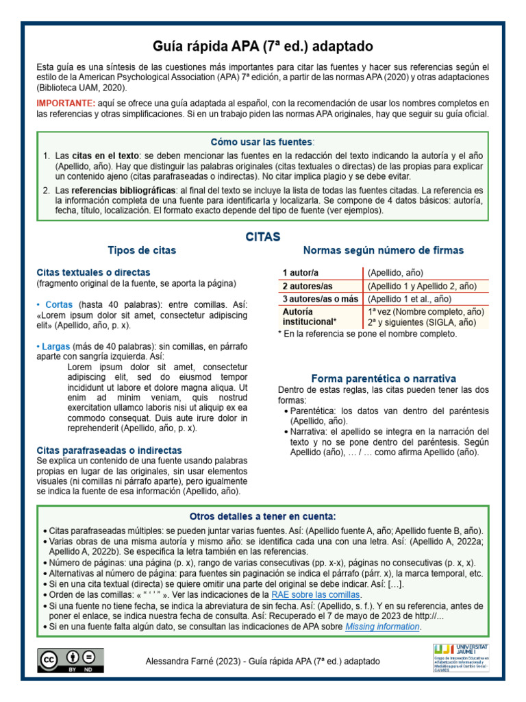 Guía Rápida APA7 | PDF | Estilo apa | Citación