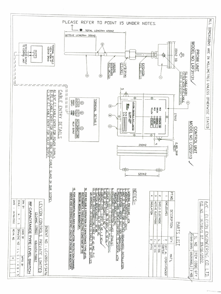 Level Switch Drawing - Elecon | PDF | Equipment | Electrical Components
