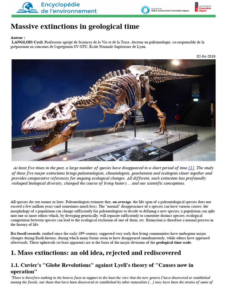 Massive Extinctions in Geological Time Encyclopedie Environnement | PDF ...