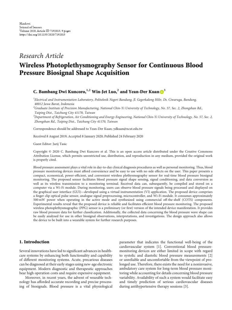 Wireless Photoplethysmography Sensor For Continuou | PDF | Blood ...