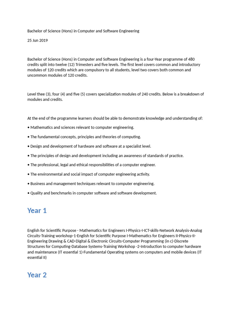 Year 1 | PDF | Engineering | Computer Engineering