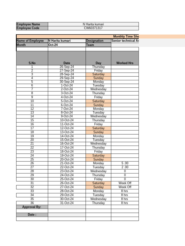 Timesheet Oct 2024 C | PDF