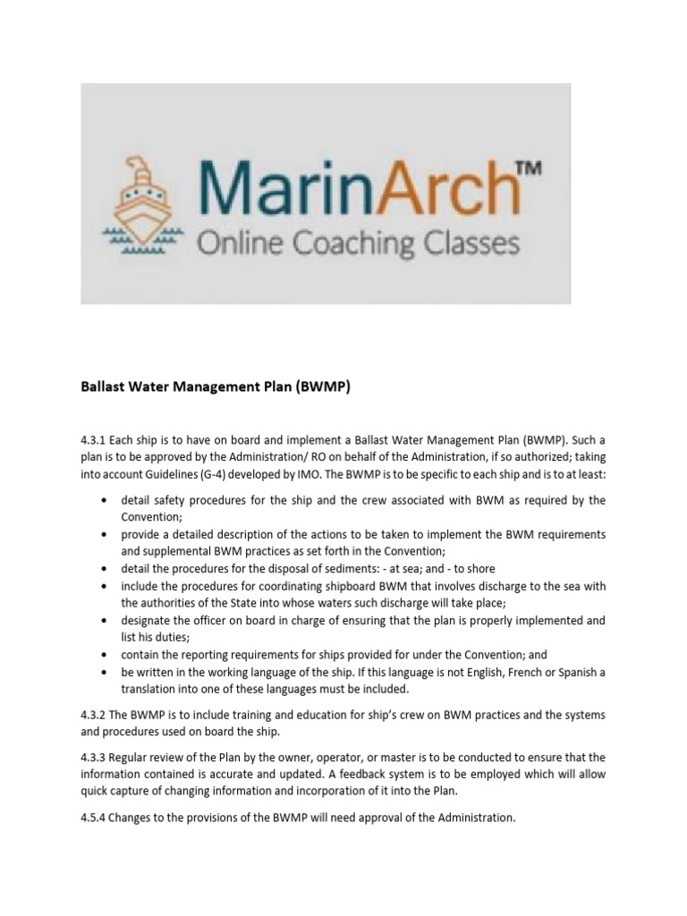 Ballast Water Management Plan | PDF