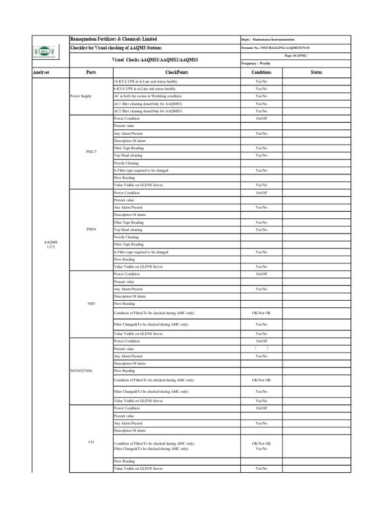 7.AAQMS Station Checklist Modified - R1 | PDF