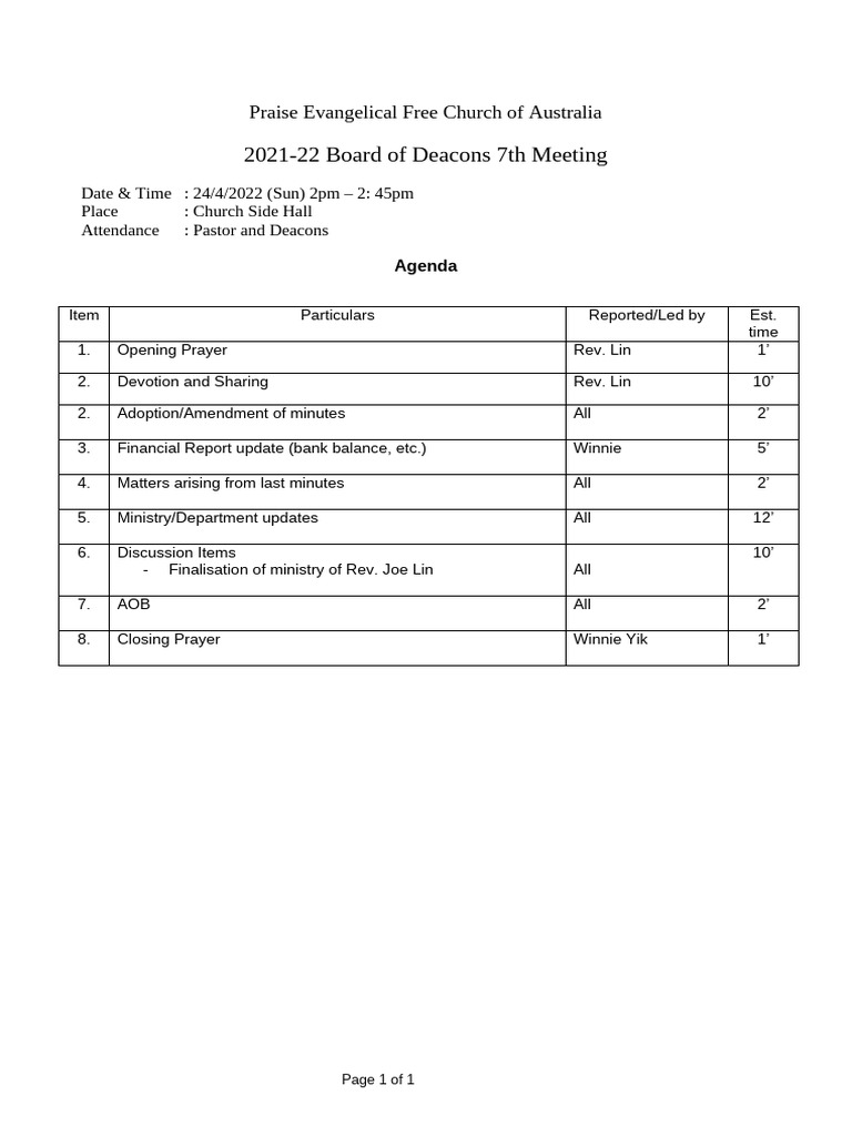 Praise Evangelical Deacons Meeting 2022 | PDF