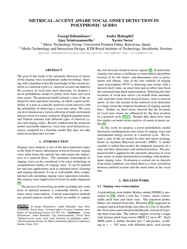 Metrical-Accent Aware Vocal Onset Detection in Polyphonic Audio | PDF | Syllable | Singing