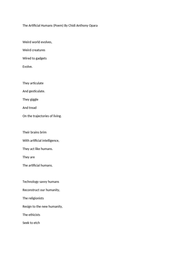 The Artificial Humans (Poem) by Chidi Anthony Opara | PDF