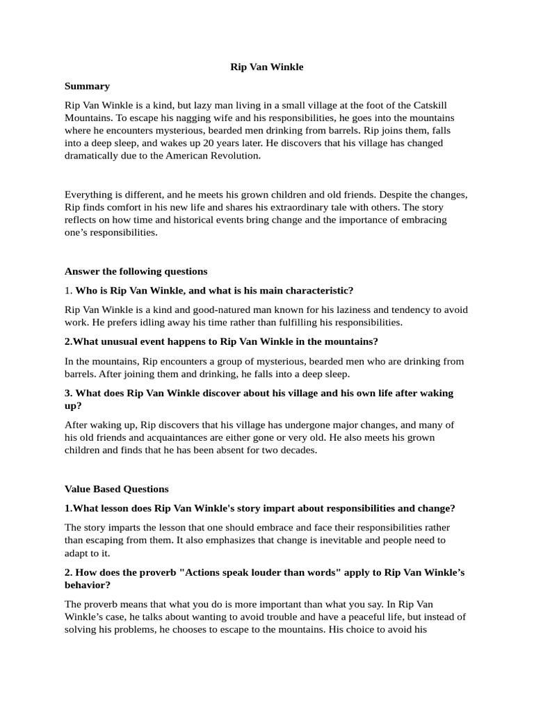 English Rip Van Winkle Notes | PDF