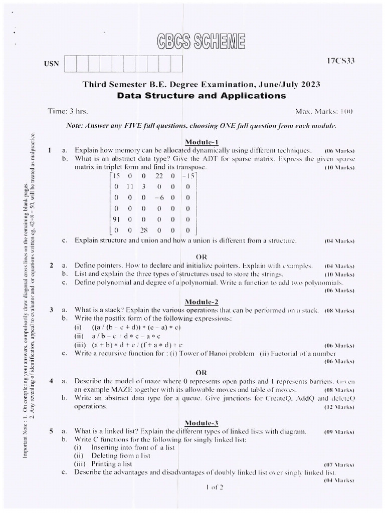17CS33 Data Structure and Applications | PDF