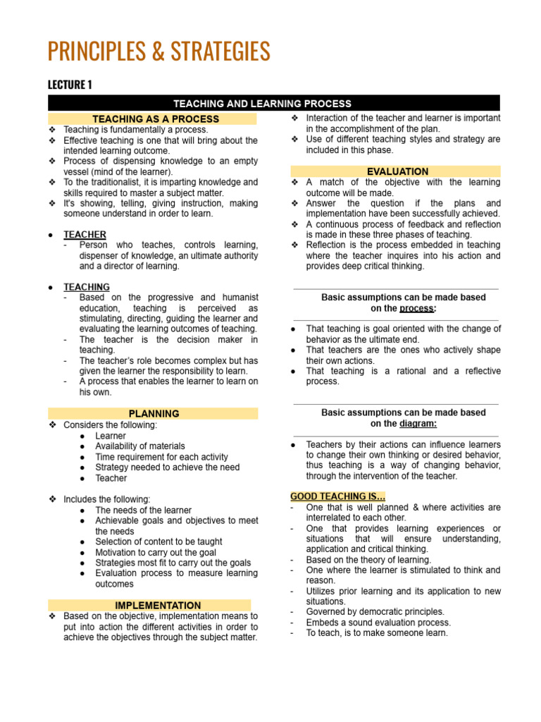 Principles & Strategies - Lecture 1 | PDF | Learning | Teachers