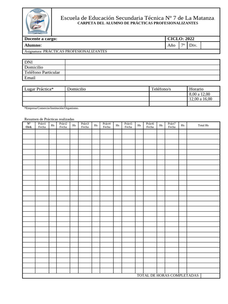 Planillas de Relevamieto E.E.T.Nº 7 PRACTICAS | PDF
