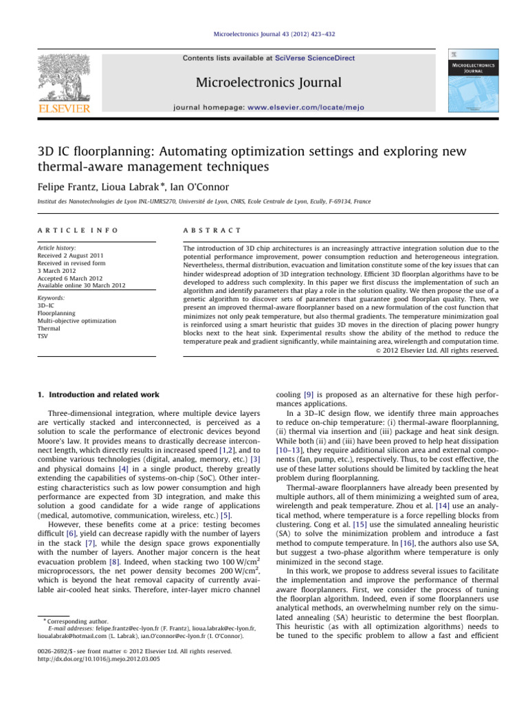 2012 3d Ic Floorplanning Automating Optimization Settings And Exploring New Thermal Aware