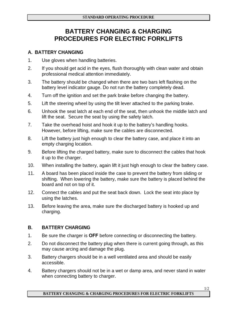 Electric Forklift Battery Charging SOP | PDF | Battery Charger | Forklift
