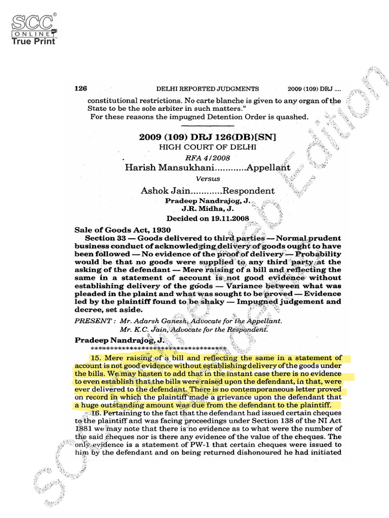 Harish Mansukhani vs Ashok Jain Case Analysis | PDF