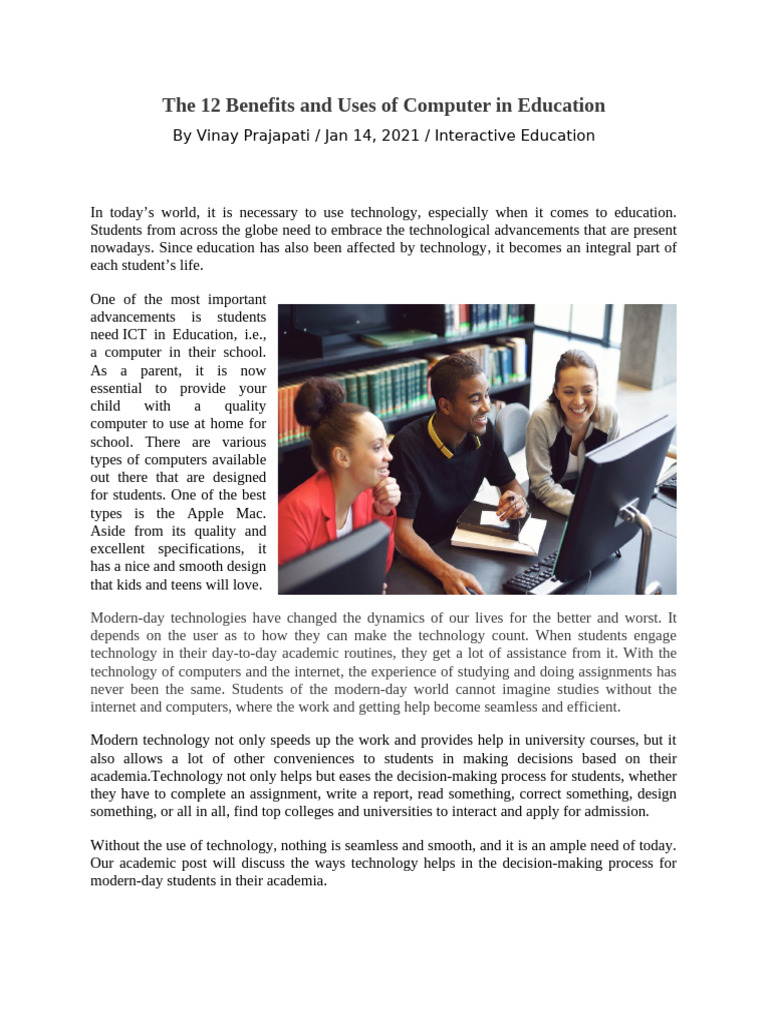 The 12 Benefits and Uses of Computer in Education: by Vinay Prajapati ...
