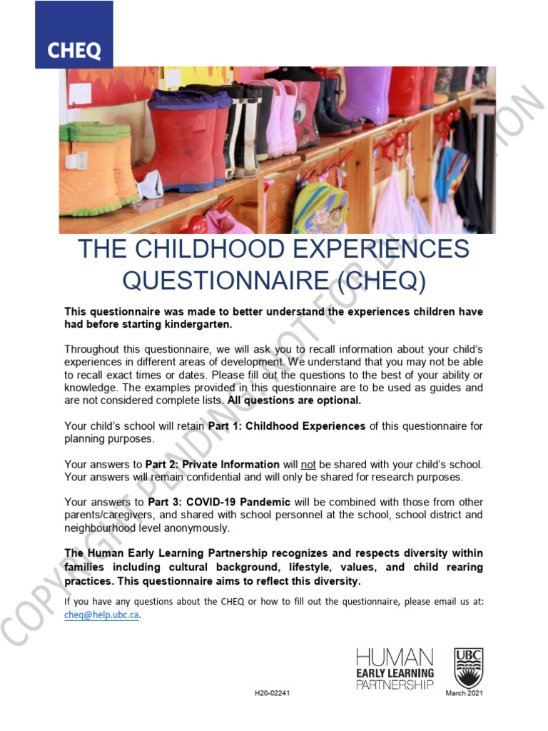 CHEQ Questionnaire 2022 | PDF | Child Care | Health Professional