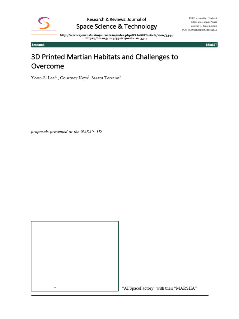 3D Printed Martian Habitats and Challenges To Overcome | PDF | Mars | 3 ...