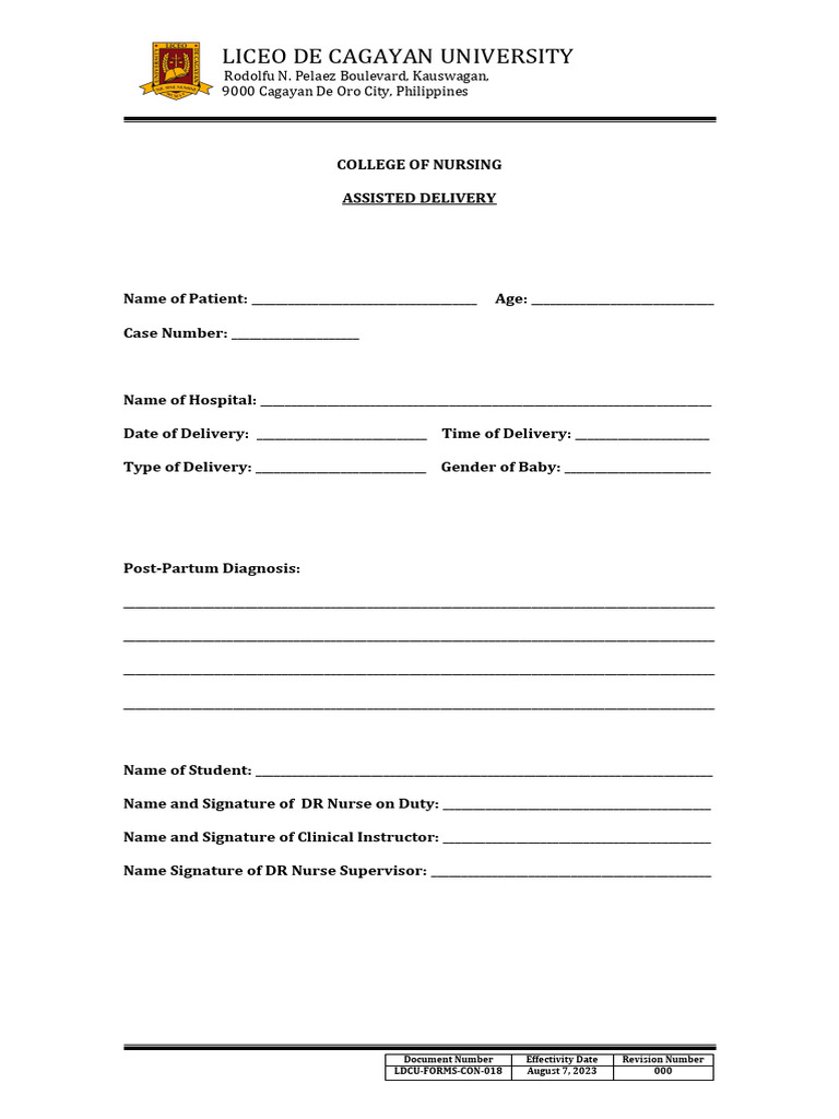 Assisted Delivery Documentation Form | PDF