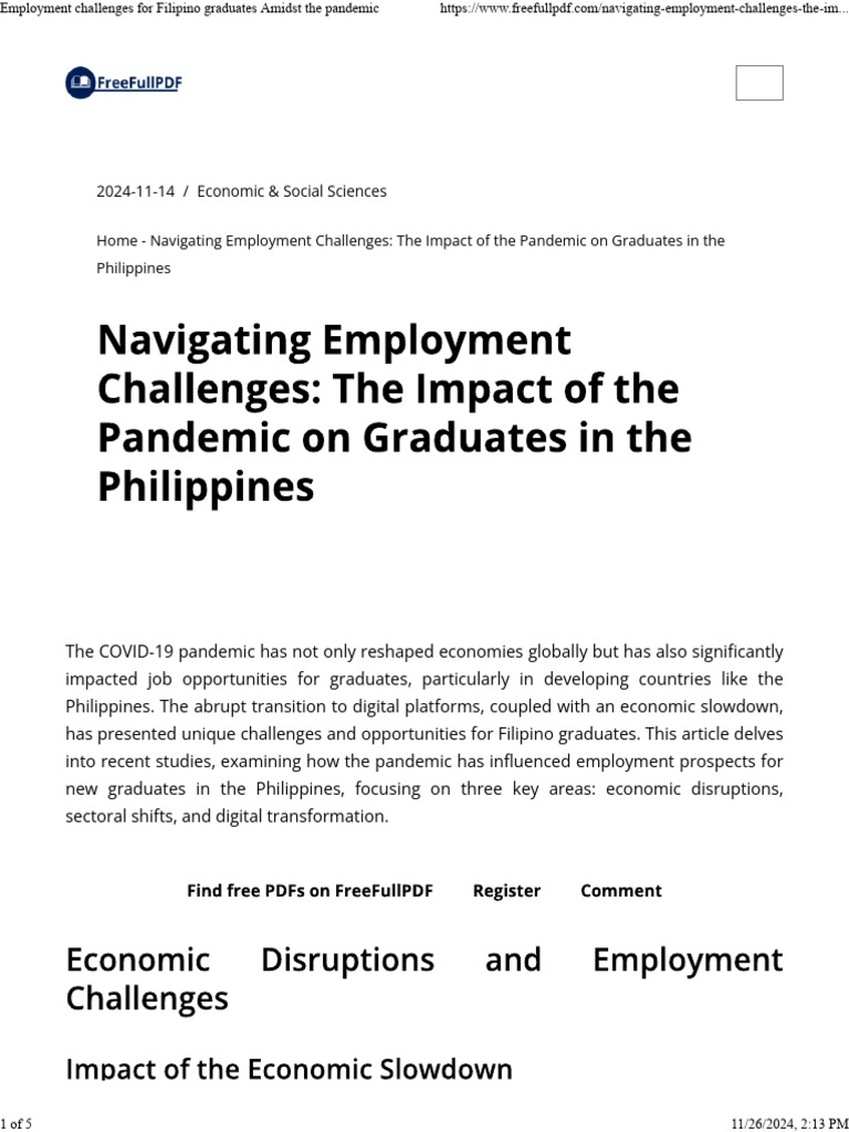 Employment Challenges For Filipino Graduates Amidst The Pandemic | PDF ...