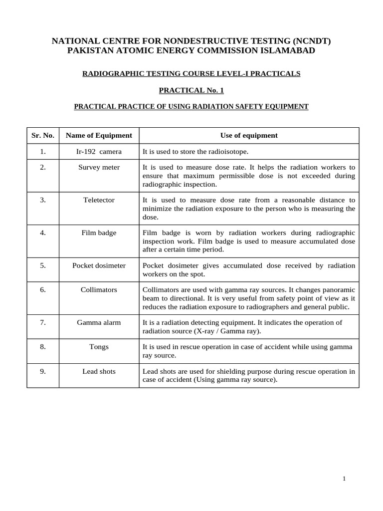 Practical Rt 1 Pdf Radiography Radiation