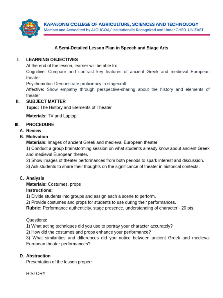 History and Elements of Theater LP | PDF | Play (Theatre) | Theatre