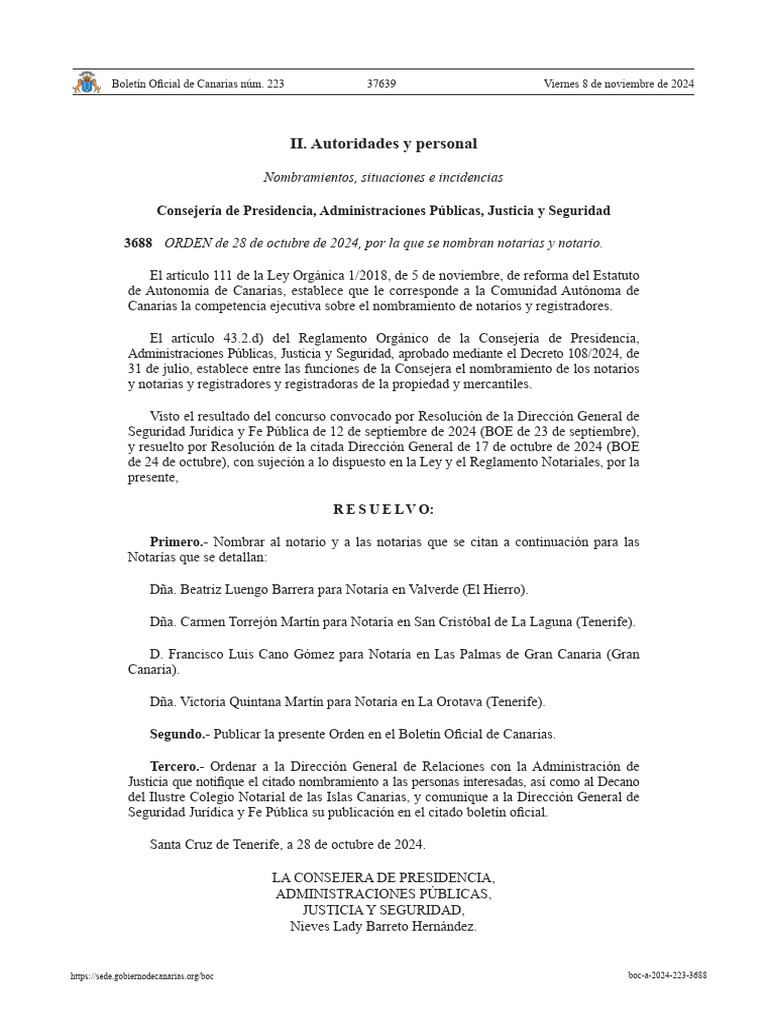 Boc A 2024 223 3688 | PDF | Islas Canarias | Gobernancia