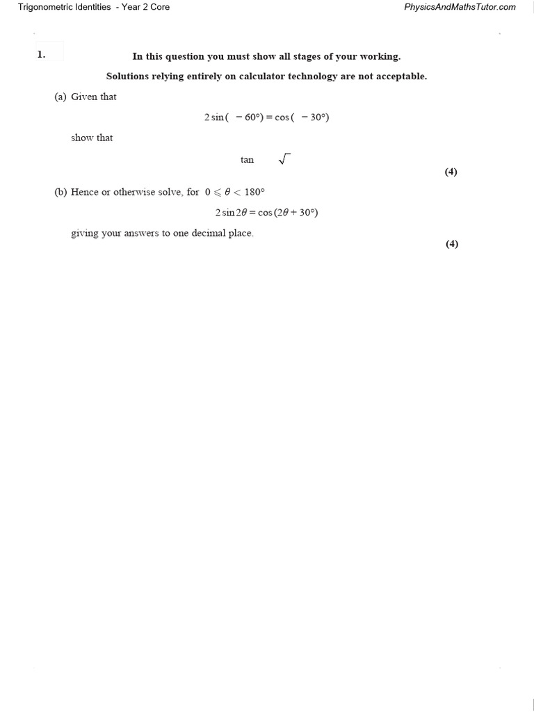 Trigonometric Identities QP | PDF | Trigonometry | Elementary Geometry