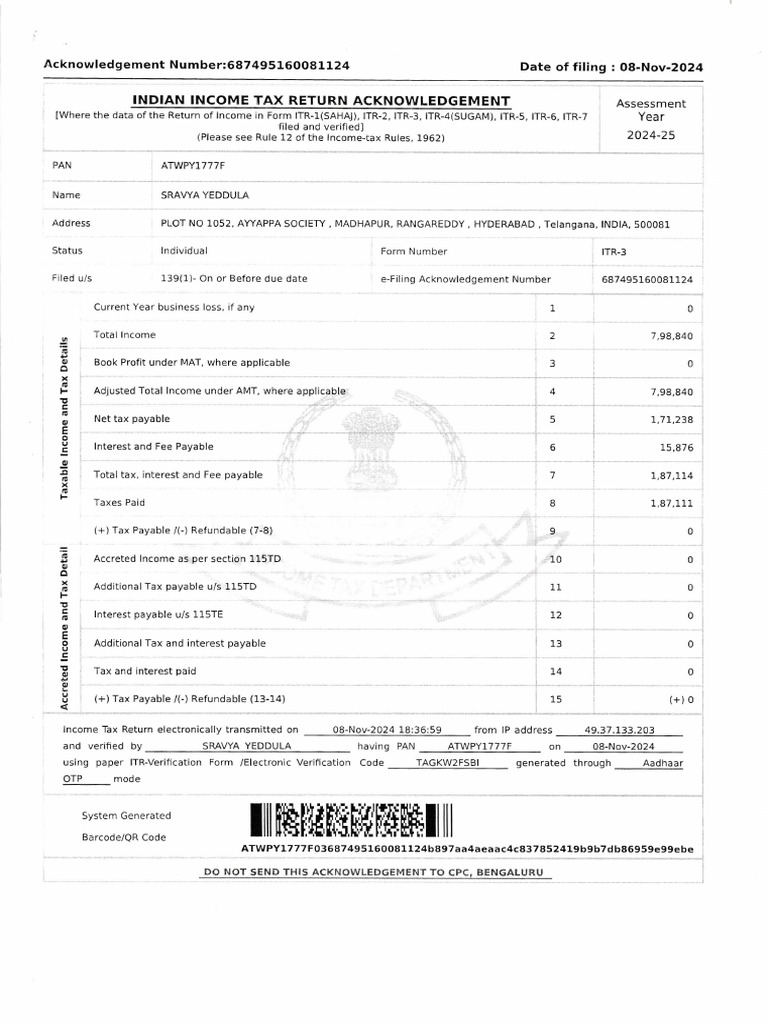 Sravya Yeddu A Itrv Ay 2024-25 | PDF | Payments | Business