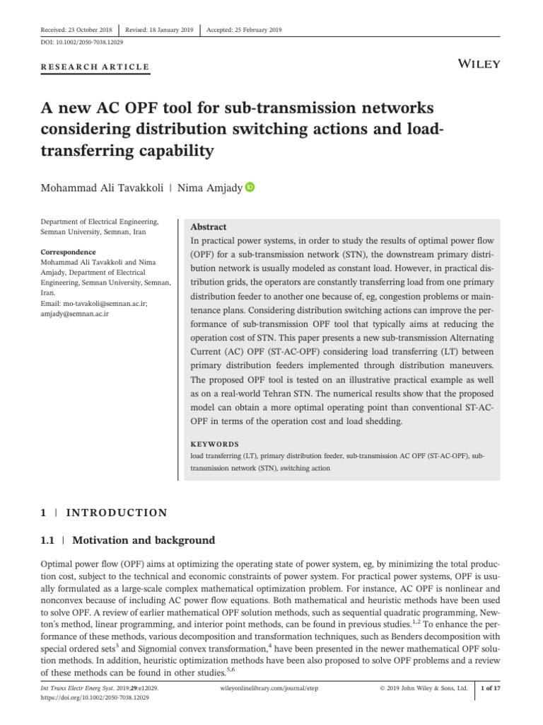 2 - A New AC OPF Tool For Sub Transmission Networks | PDF | Electric Power Transmission ...