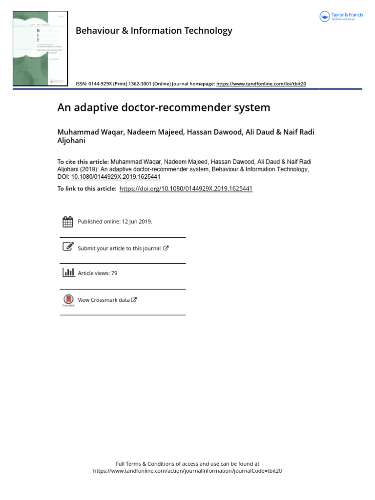 An Adaptive Doctor-Recommender System | PDF | Sampling (Statistics ...