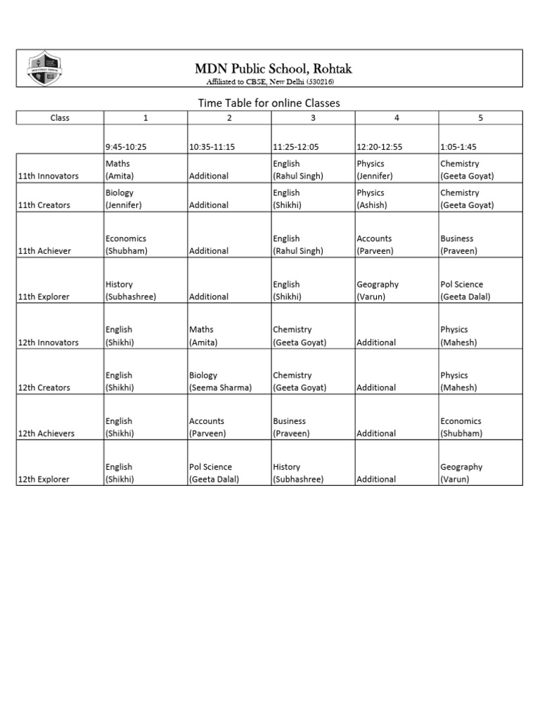 Grade 11-12 Online Timetable | PDF