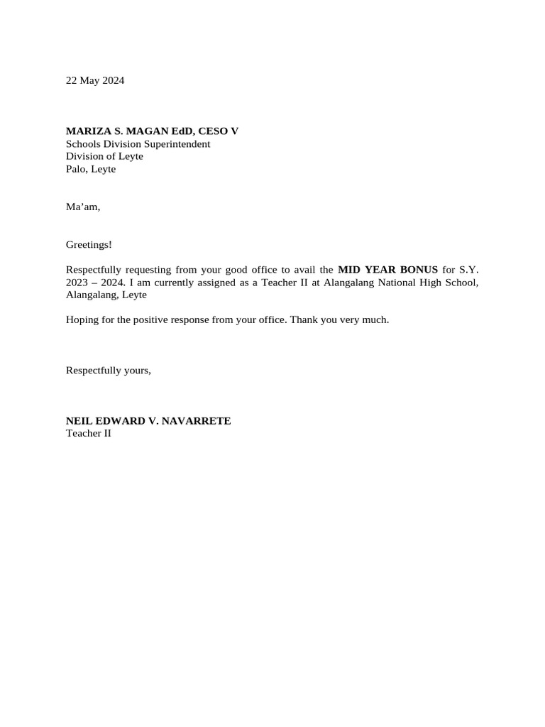 Request for Mid Year Bonus 2023-2024 | PDF