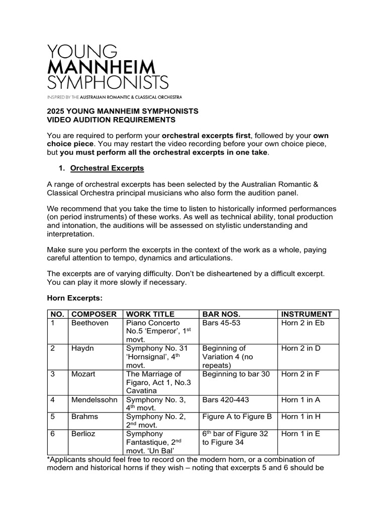 2025 YMS Horn Information and Audition Excerpts | PDF | Orchestras ...