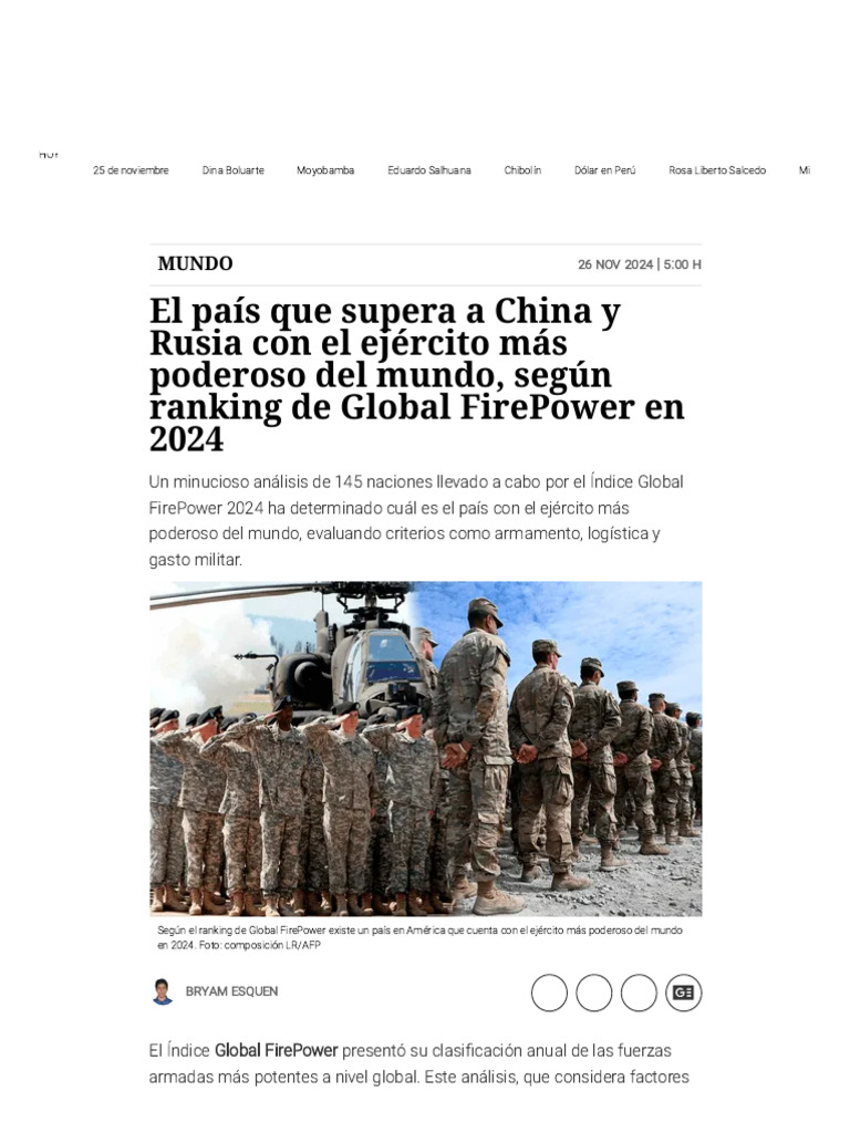 El País Que Supera A China Y Rusia Con El Ejército Más Poderoso Del ...