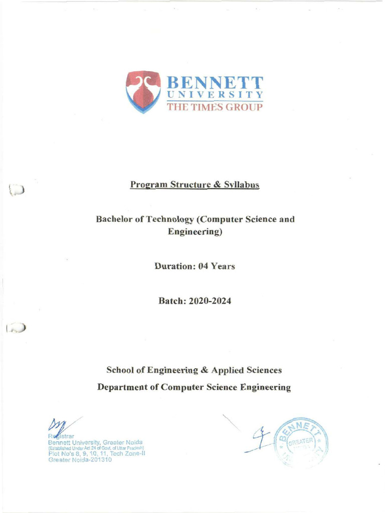 Bachelor of Technology Computer Science and Engineering 2020 2024 | PDF | Engineering | Computer ...