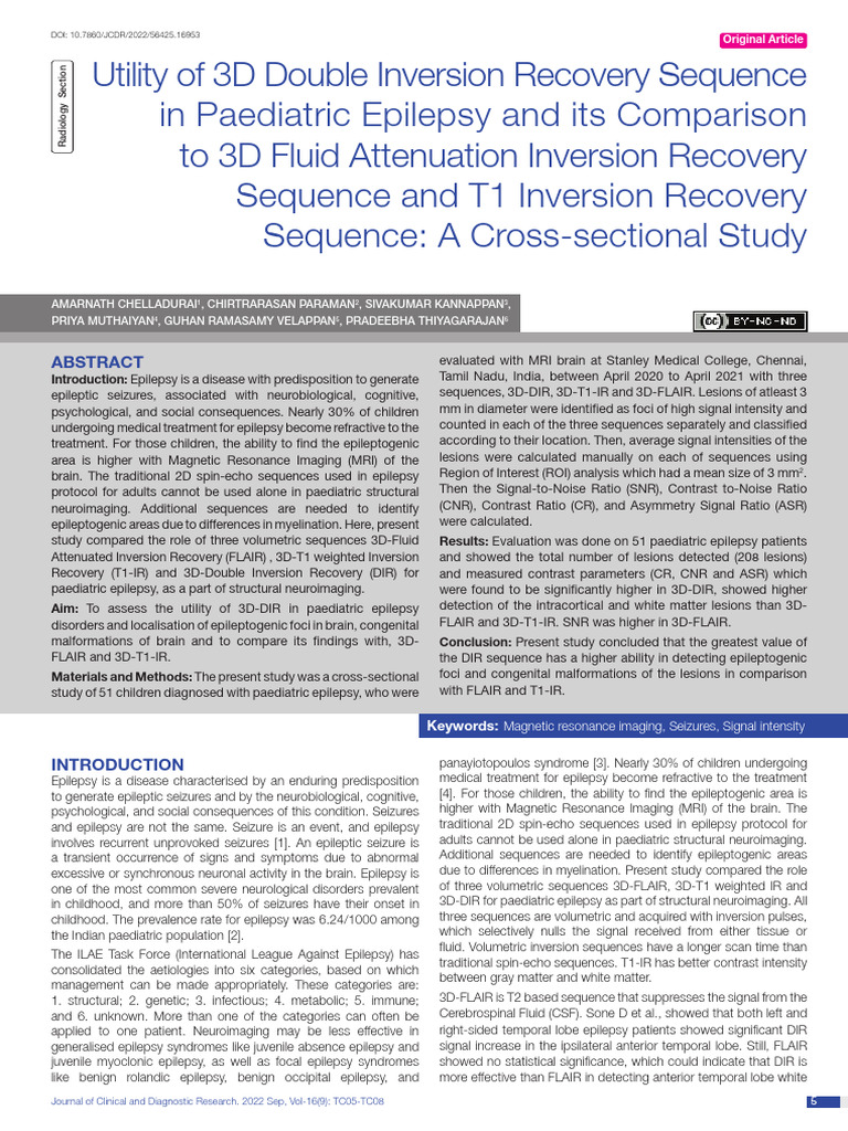 Utility of 3D Double Inversion Recovery Sequence | PDF | Epilepsy ...