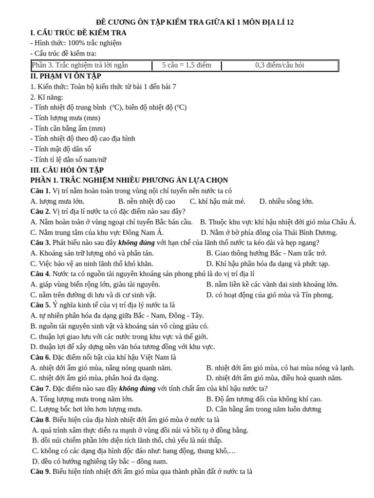 Đề Cương Ôn Tập Kiểm Tra Gi | PDF