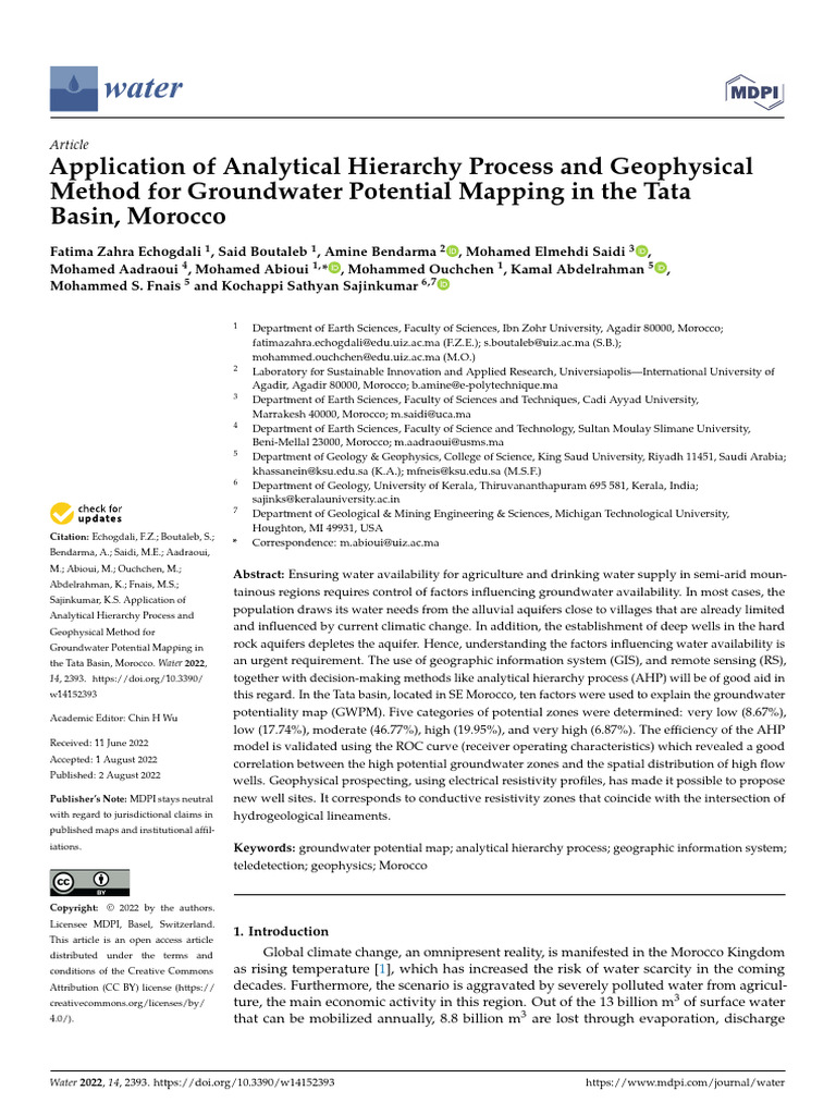 Application of Analytical Hierarchy Process and Geophysical Method For Groundwater Potential ...