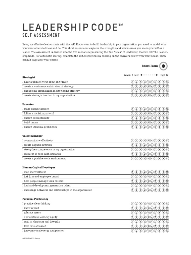 Leadership Code Assessment | PDF