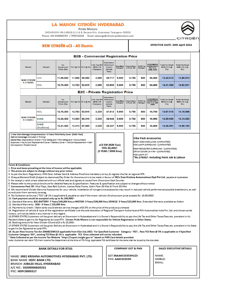 Ec3 Price List 30.04.2024 | PDF | Credit Card | Vehicles