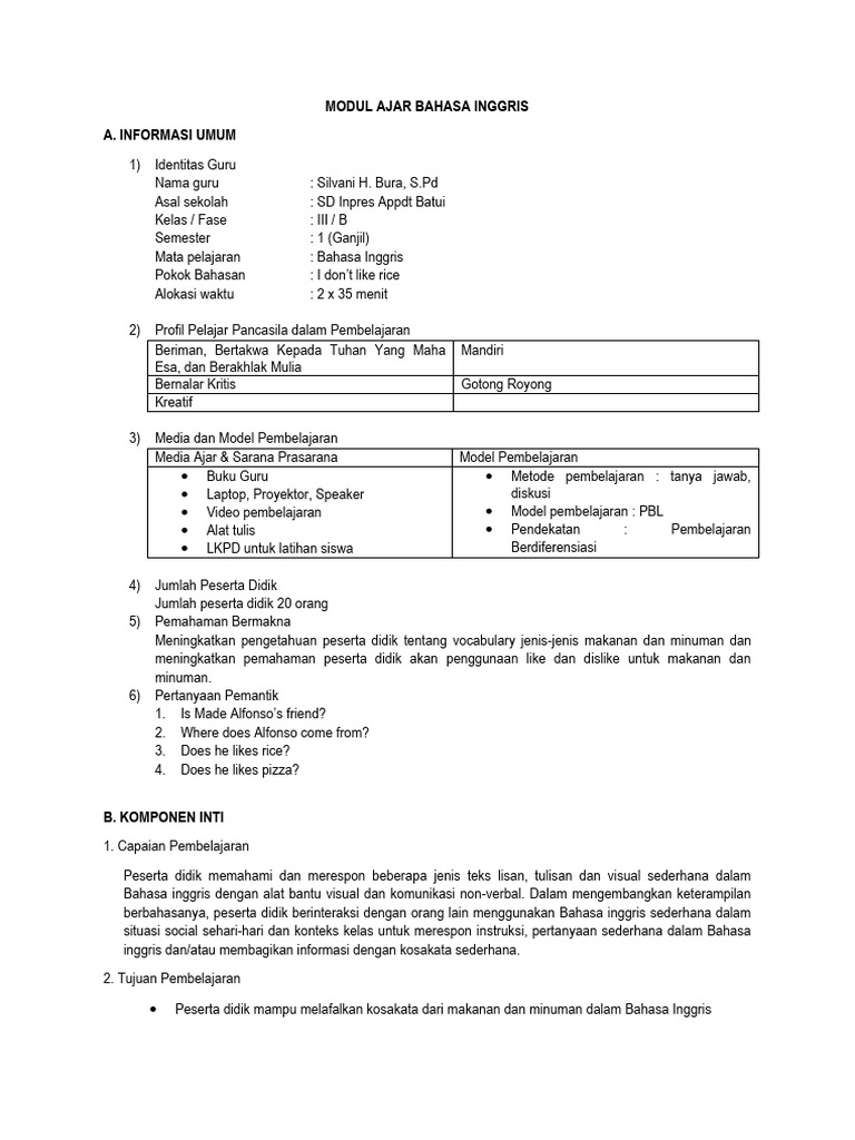 Modul Ajar Bahasa Inggris Ukin PPG | PDF