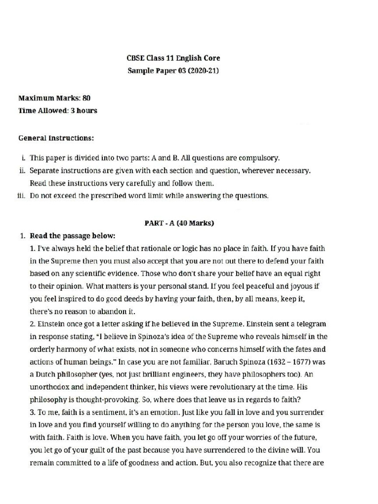 CBSE Class 11 Sample Paper 1 | PDF